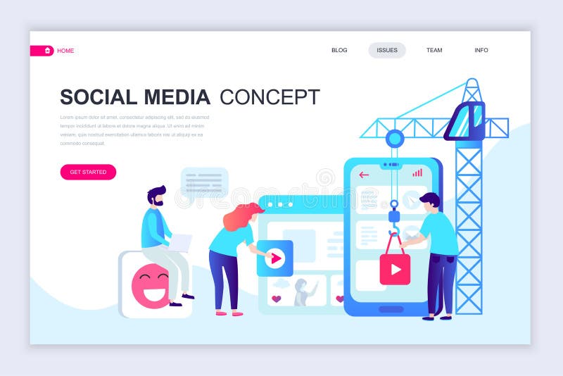 Modern Flat Web Page Design Template of Social Media Decorated People ...