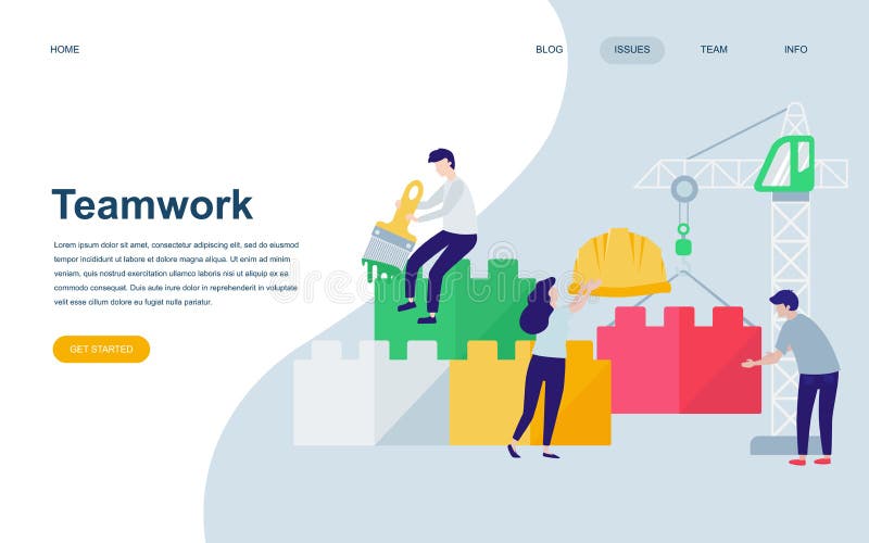 Modern Flat Web Page Design Template of Teamwork Decorated People ...