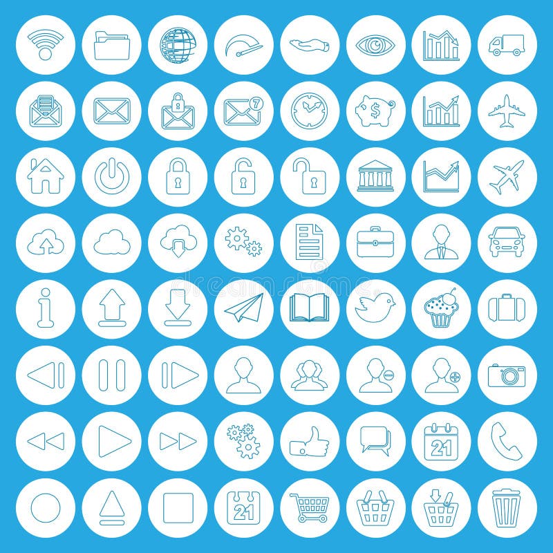 Modern Flat White Linear Icon Set of Web, Multimedia and Business Icons ...