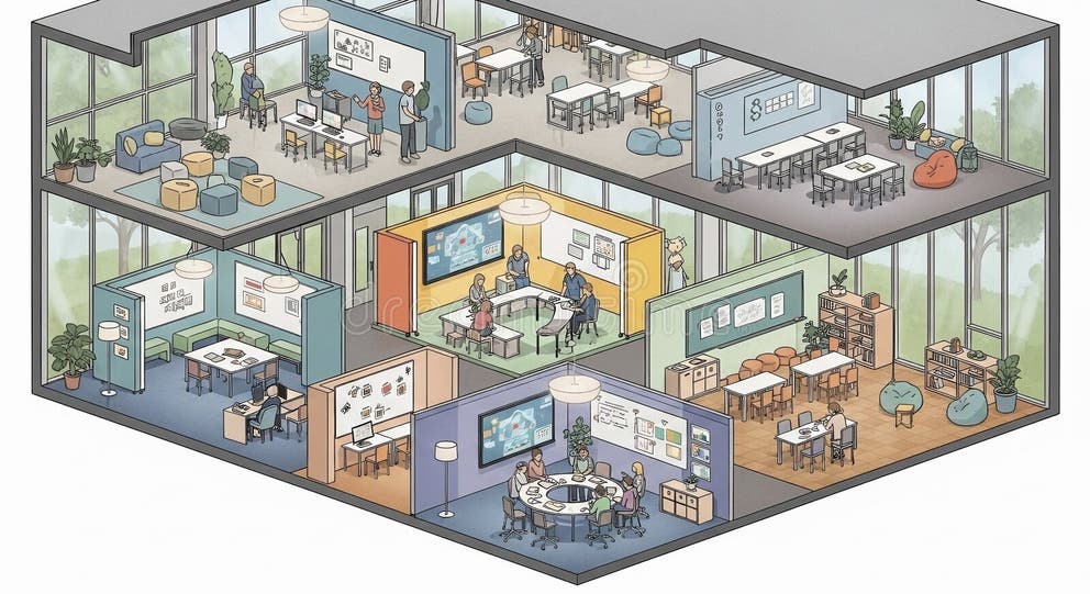 Modern, Flexible Classroom Design: Isometric Illustration Showcasing ...