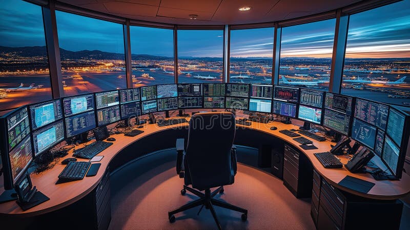 Modern Flight Control Center with Multiple Screens Showing Real-time ... Modern Flight Control Center with Multiple Screens Showing Real-time ...