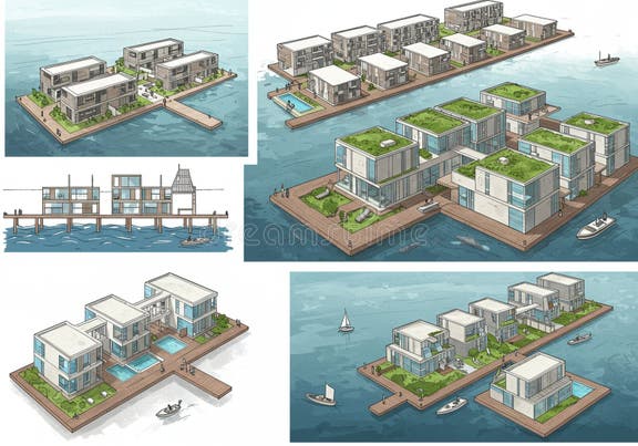 Modern Floating Building Designs Featuring Multiple Rectangular ...