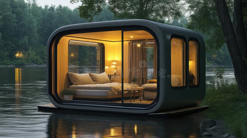 Modern Floating Cabin Lake Dusk Stock Photos - Free & Royalty-Free ...