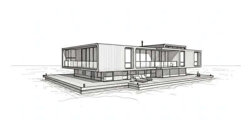 Modern Floating House Design Featuring a Boxy Structure with Large ...