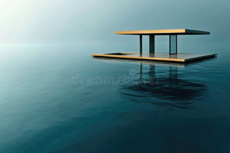Modern Floating Pavilion on Tranquil Water Surface with Minimalistic ...