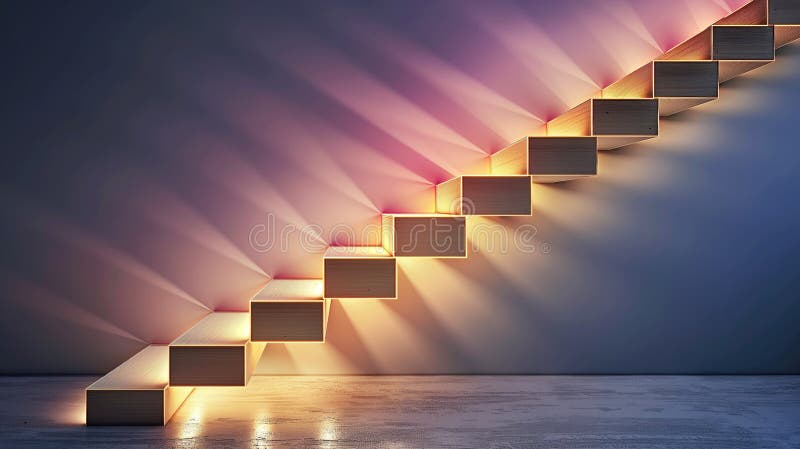 Modern Floating Stairs with Creative Lighting Design Stock Illustration ...