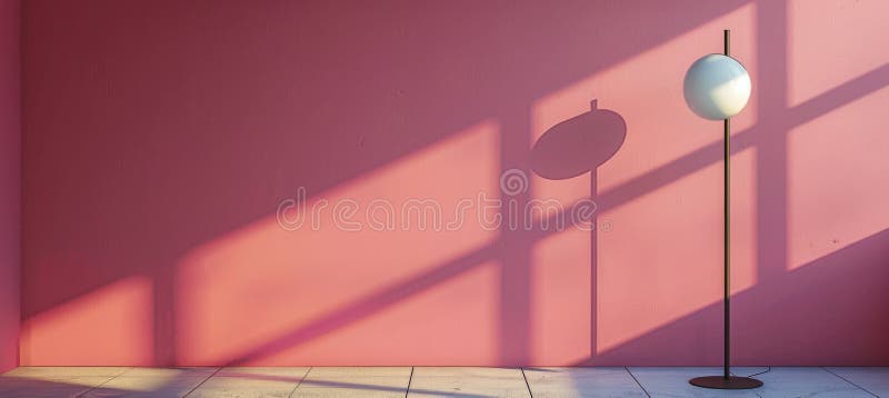 Modern Floor Lamp Casting Shadows on Pink Wall in Interior Design Stock ...