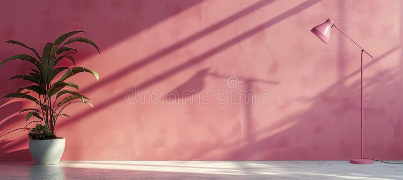 Modern Floor Lamp Casting Shadows on Pink Wall in Interior Design Stock ...