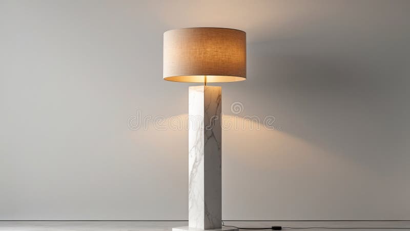 Modern Floor Lamp with a Marble Base and Fabric Shade Stock Image ...