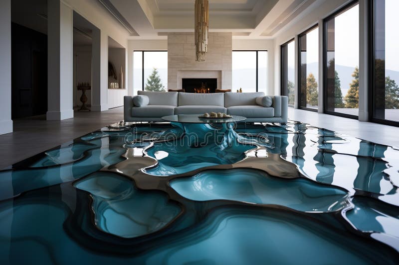 Modern Floor Made with White and Blue Epoxy Resin Stock Illustration ...