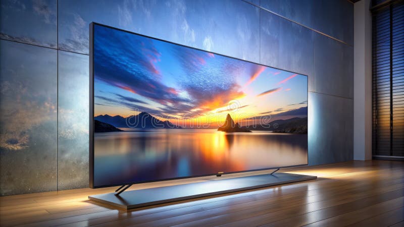 Modern FloorStanding TV with Sleek Design and Subtle LED Backlighting ...