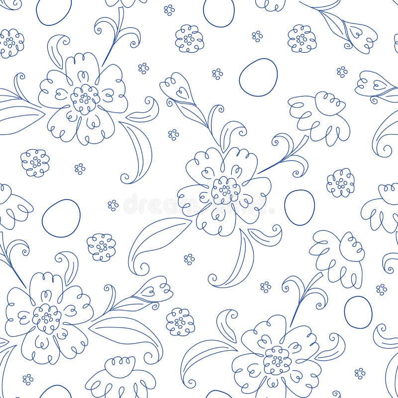 Vector Seamless Pattern, Hand Drawn Floral Elements. Stock Vector ...