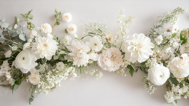 A Modern Floral Flat Lay with Pale Blooms Arranged in a Soft Circular ...