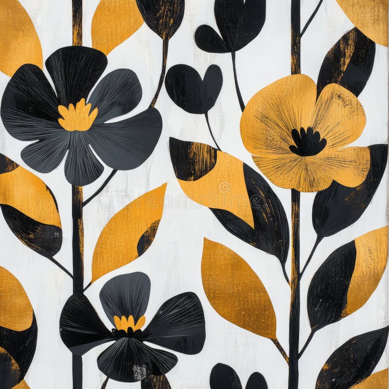 A Modern Floral Illustration with Sharp, Angular Shapes of Stylized ...