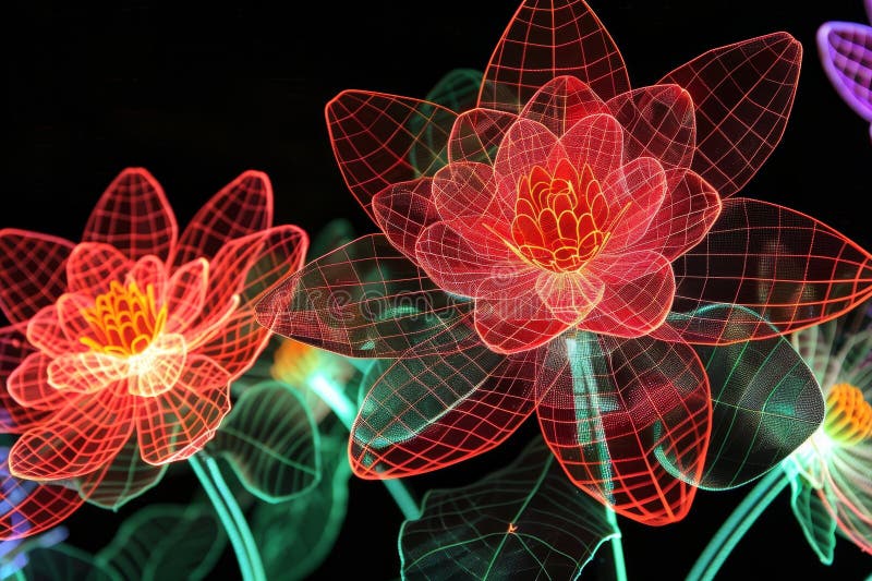 Modern Floral Pattern Design Featuring Thin Fluorescent Lines for a ...