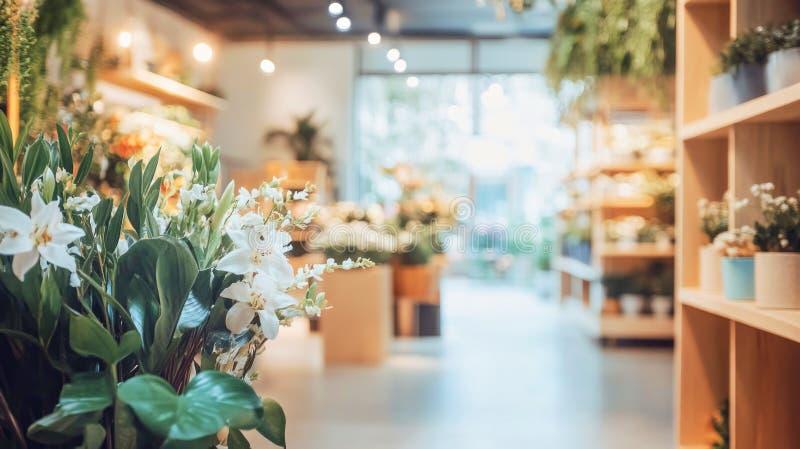 A Modern Flower Shop Illuminated by Soft Ambient Lighting and Gentle ...