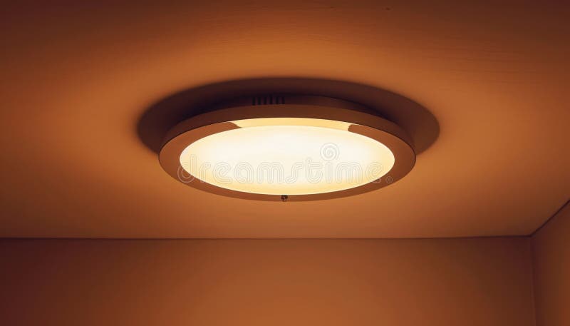 Modern Flush Mount Ceiling Light in a Room with Beige Walls Stock Image ...