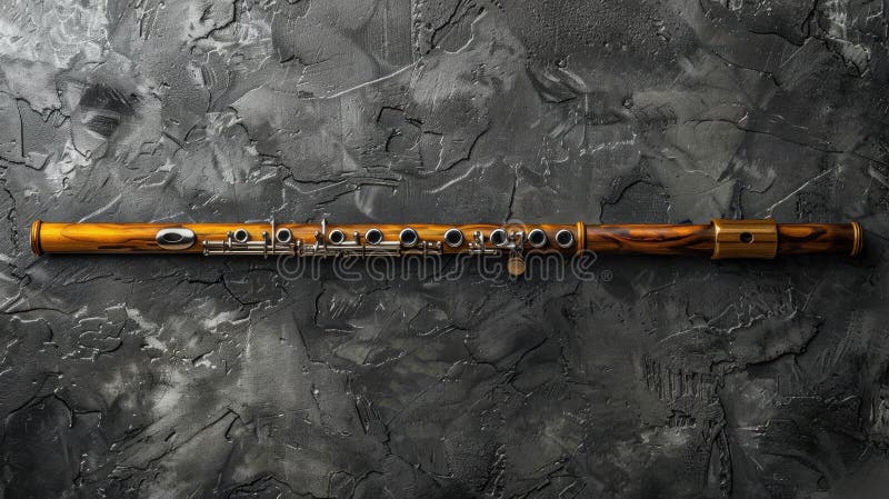 A Modern Flute with Playing Holes on a Black Background. Musical ...