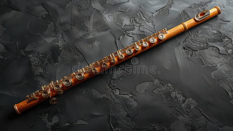 A Modern Flute with Playing Holes on a Black Background. Musical ...