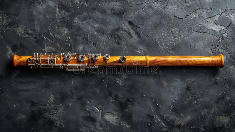 A Modern Flute with Playing Holes on a Black Background. Musical ...