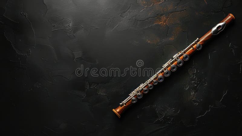 A Modern Flute with Playing Holes on a Black Background. Musical ...