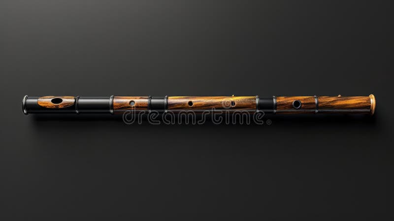 A Modern Flute with Playing Holes on a Black Background. Musical ...