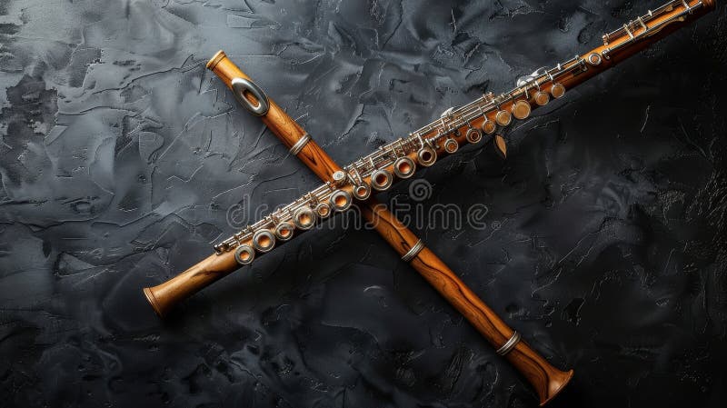 A Modern Flute with Playing Holes on a Black Background. Musical ...