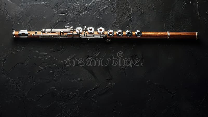 A Modern Flute with Playing Holes on a Black Background. Musical ...