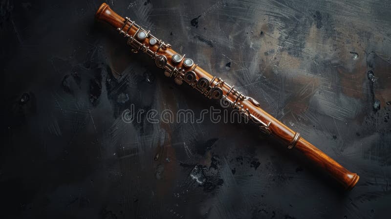 A Modern Flute with Playing Holes on a Black Background. Musical ...