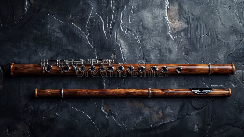 A Modern Flute with Playing Holes on a Black Background. Musical ...