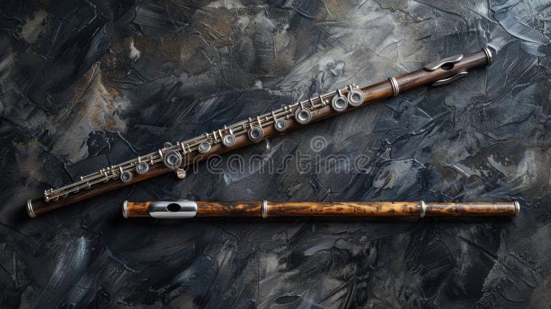 A Modern Flute with Playing Holes on a Black Background. Musical ...