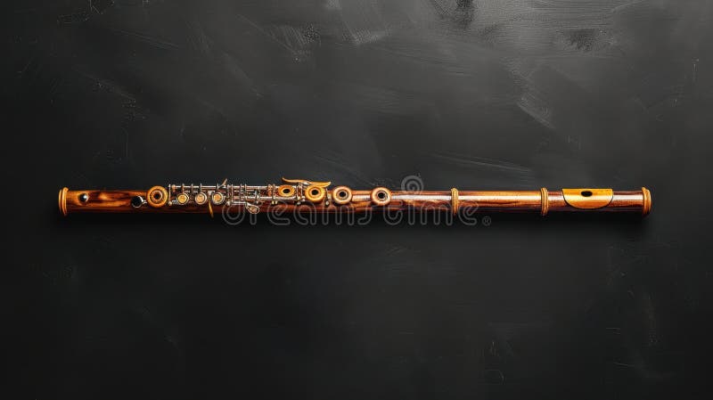 A Modern Flute with Playing Holes on a Black Background. Musical ...
