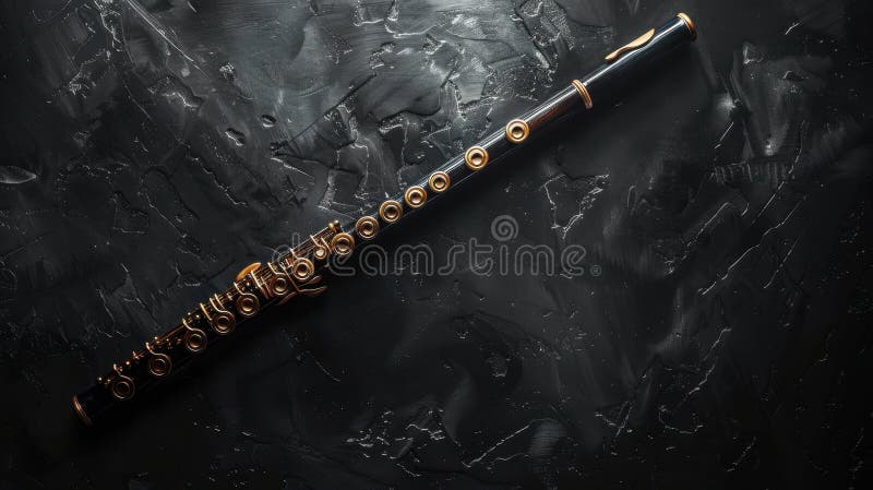 A Modern Flute with Playing Holes on a Black Background. Musical ...