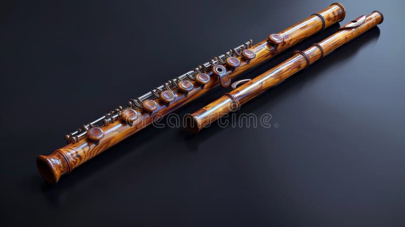 A Modern Flute with Playing Holes on a Black Background. Musical ...