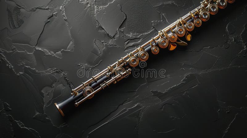 A Modern Flute with Playing Holes on a Black Background. Musical ...