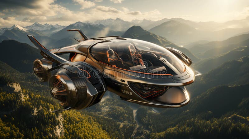 A Modern Flying Car Flying in the Clean Sky Stock Illustration ...