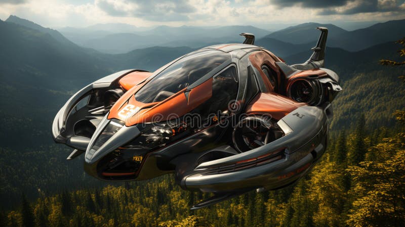 A Modern Flying Car Flying in the Clean Sky Stock Illustration ...