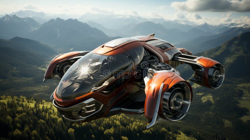 A Modern Flying Car Flying in the Clean Sky Stock Illustration ...