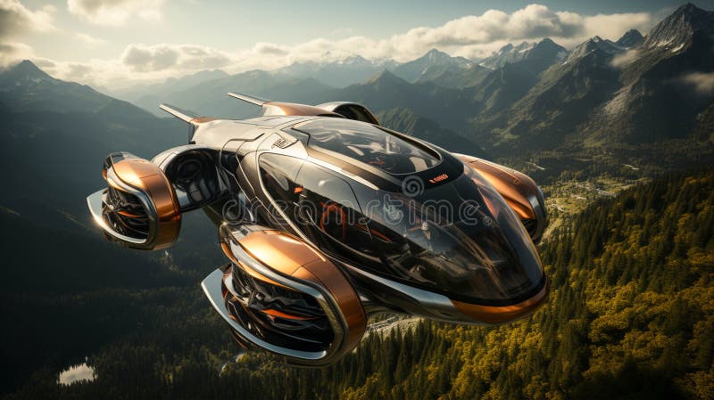 A Modern Flying Car Flying in the Clean Sky Stock Illustration ...