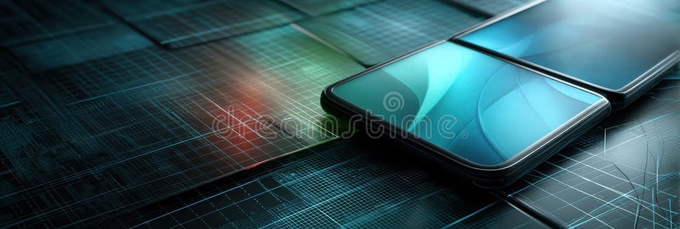 Modern Foldable Dual-Screen Smartphone Placed on a Tech Grid Background ...