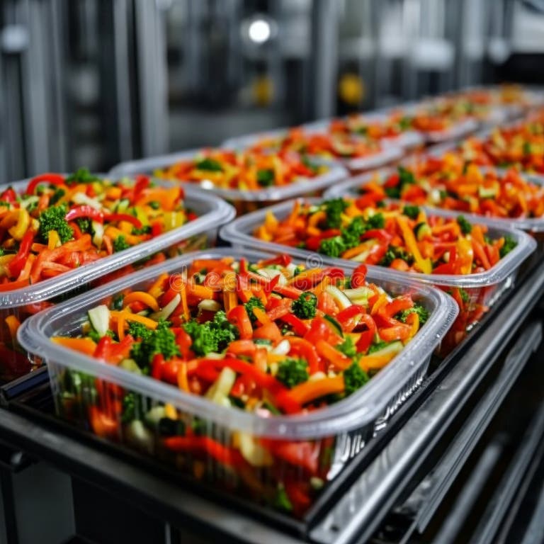 A Modern Food Processing Facility Features Fresh Salads that are Placed ...