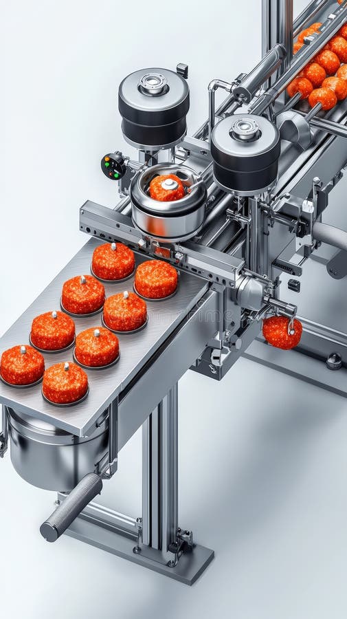 A Modern Food Processing Machine Showcasing Bright Orange Products on a Conveyor Belt for ...