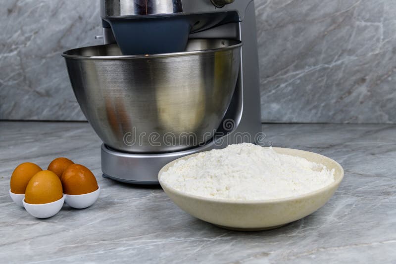 Modern Food Processor Eggs Plate Flour Kitchen Table Stock Photos ...