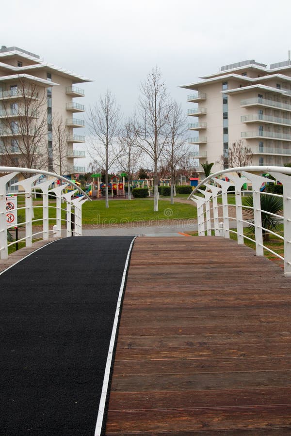 Modern foot bridge stock image. Image of white, building - 170079223