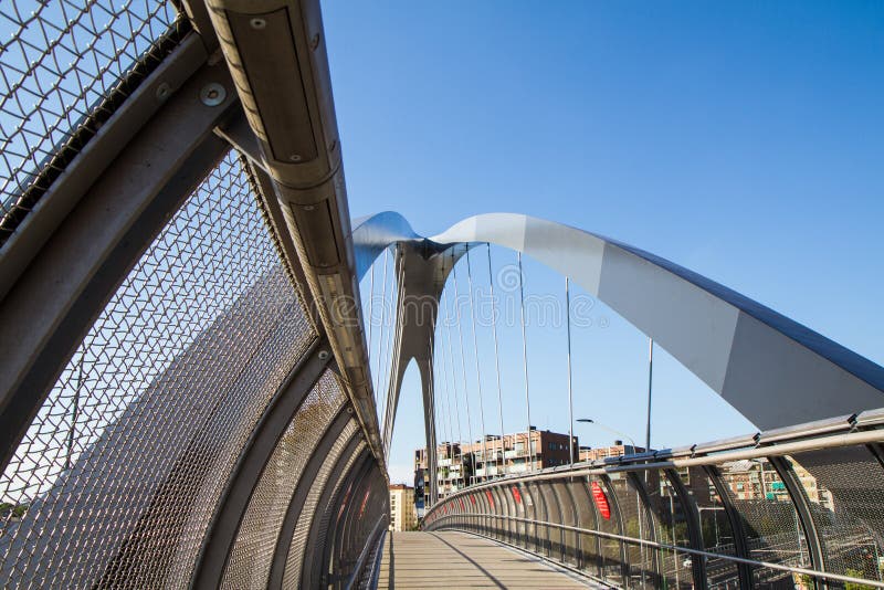 Modern Footbridge with Supporting Arches and Steel Bulkheads Stock ...