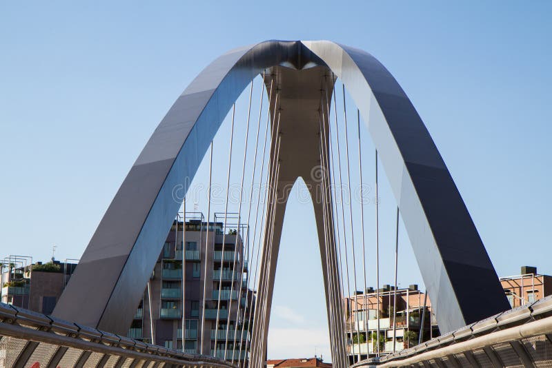 Modern Footbridge with Supporting Arches and Steel Bulkheads Stock ...