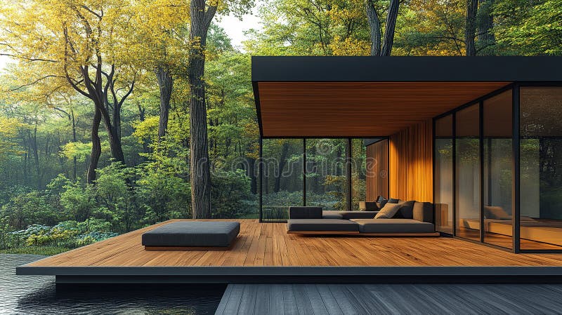 Modern Forest Cabin Deck Relaxation Stock Image - Image of nature ...