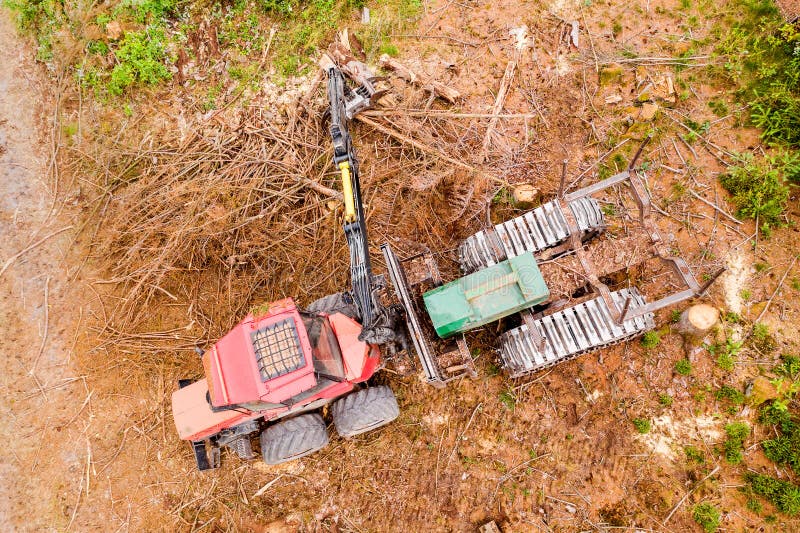 Modern Forest Machine in an Forest from Above Top Down Stock Photo ...