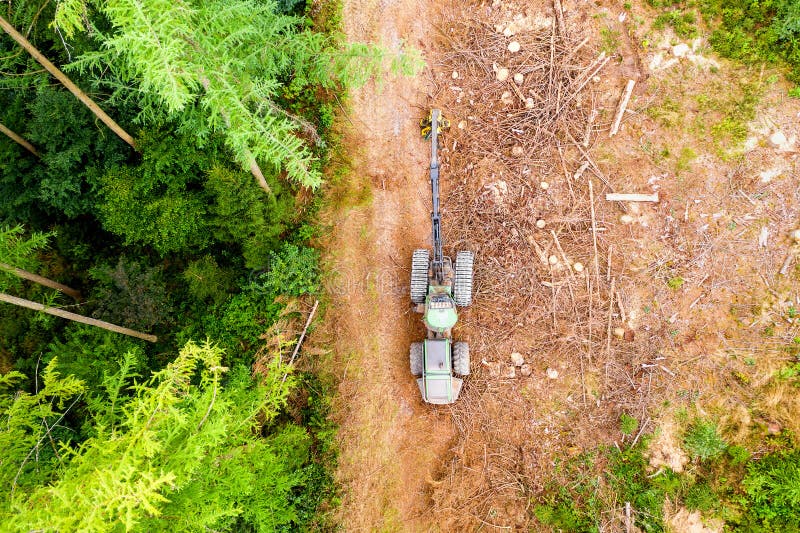 Modern Forest Machine in an Forest from Above Top Down Stock Image ...