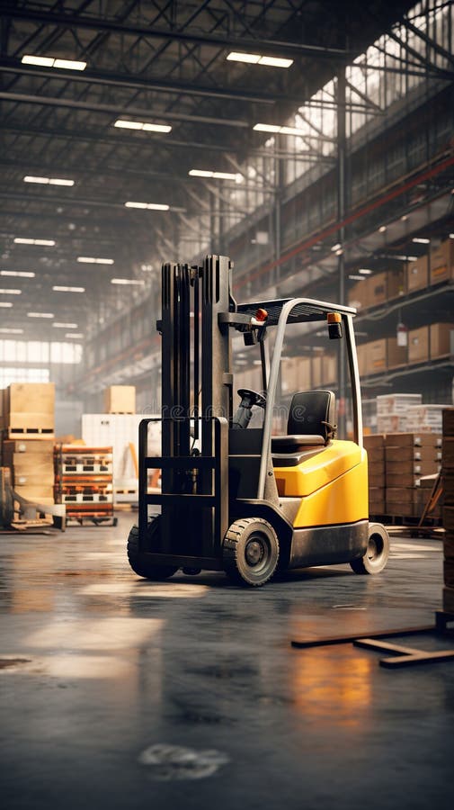 Modern Forklift at Big Industrial Warehouse, Generative AI Stock ...